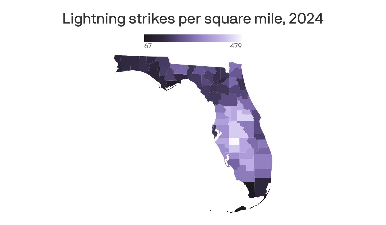 Mapped: Florida, the lightning capital - Axios Miami