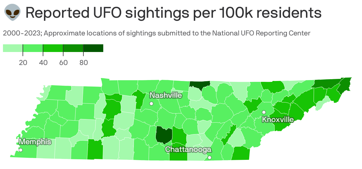 Map: UFO sightings in Tennessee - Axios Nashville