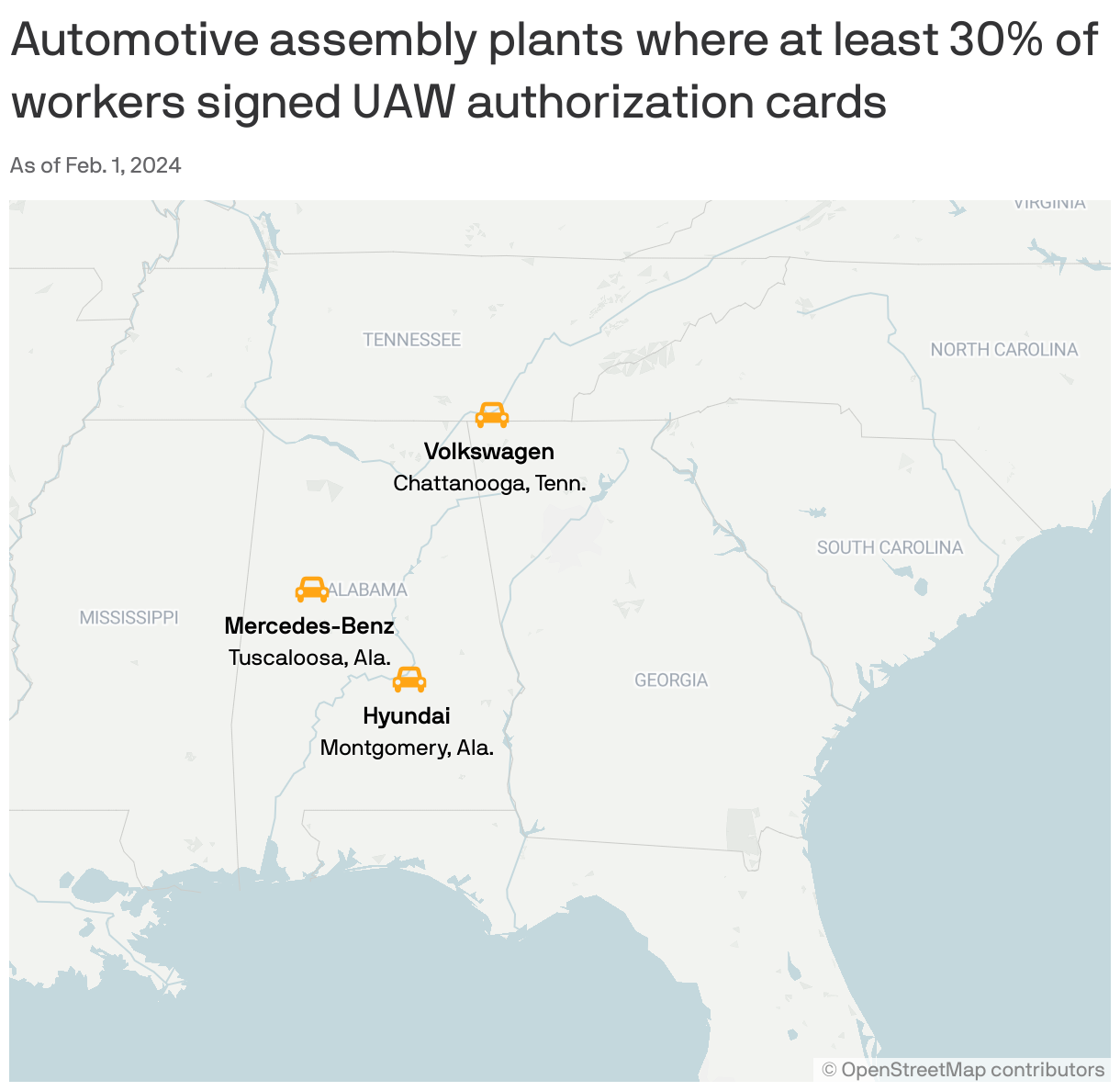 Mapped: UAW's Southern campaign