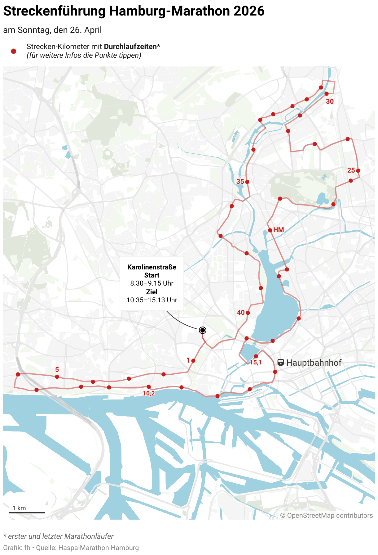 Haspa Marathon in Hamburg: Karte zeigt Straßensperrungen am Wochenende
