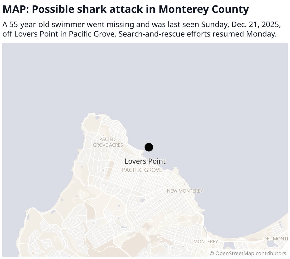 Swimmer missing after possible shark attack in Pacific Grove | Myrtle ...
