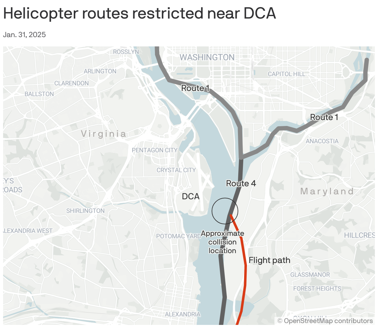 Helicopter routes near Reagan airport restricted after crash, reports say