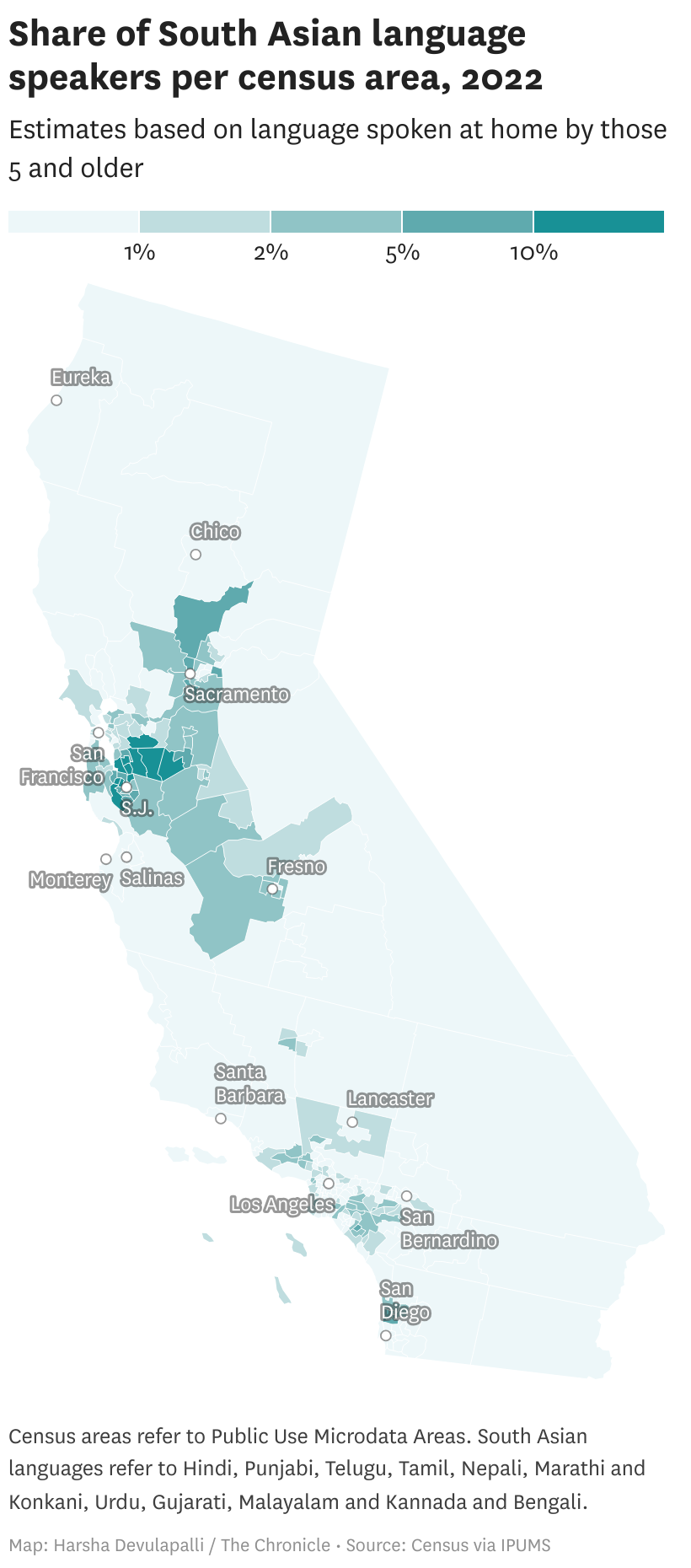 Maps show where South Asian languages are spoken in California