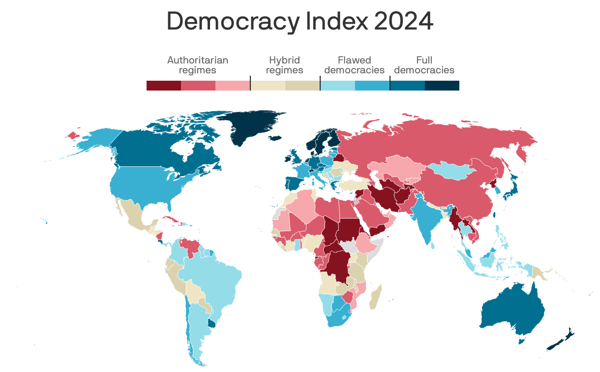 Global democracy score hits historic low: report