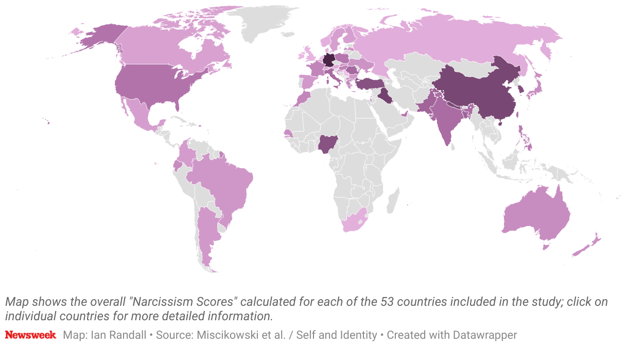 Map Reveals Which Countries Are More Narcissistic Than America - Newsweek