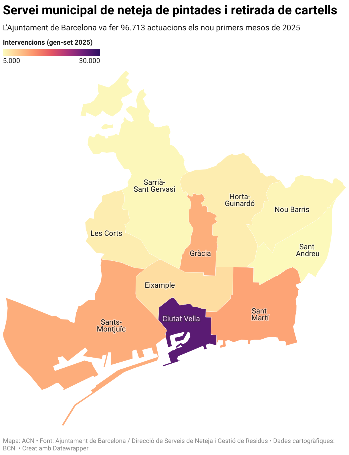 Grafits: els districtes amb més intervencions de neteja