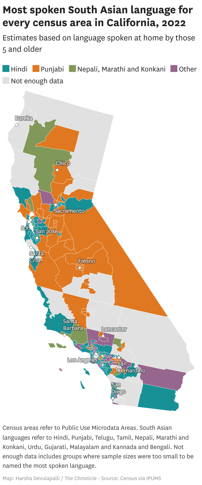 Maps show where South Asian languages are spoken in California