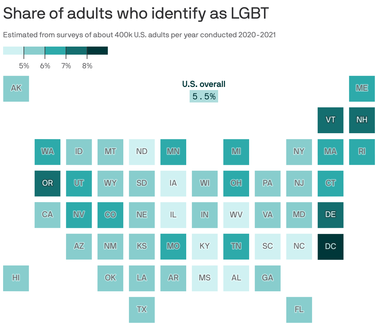 Where adult LGBT population lives in America