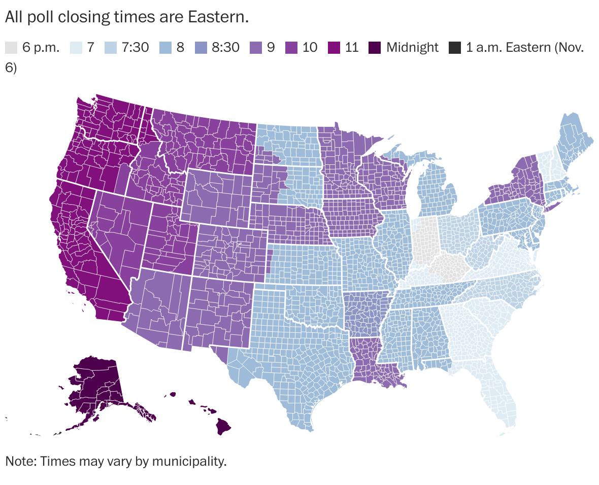 When polls close in each state and how long it may take to count votes ...