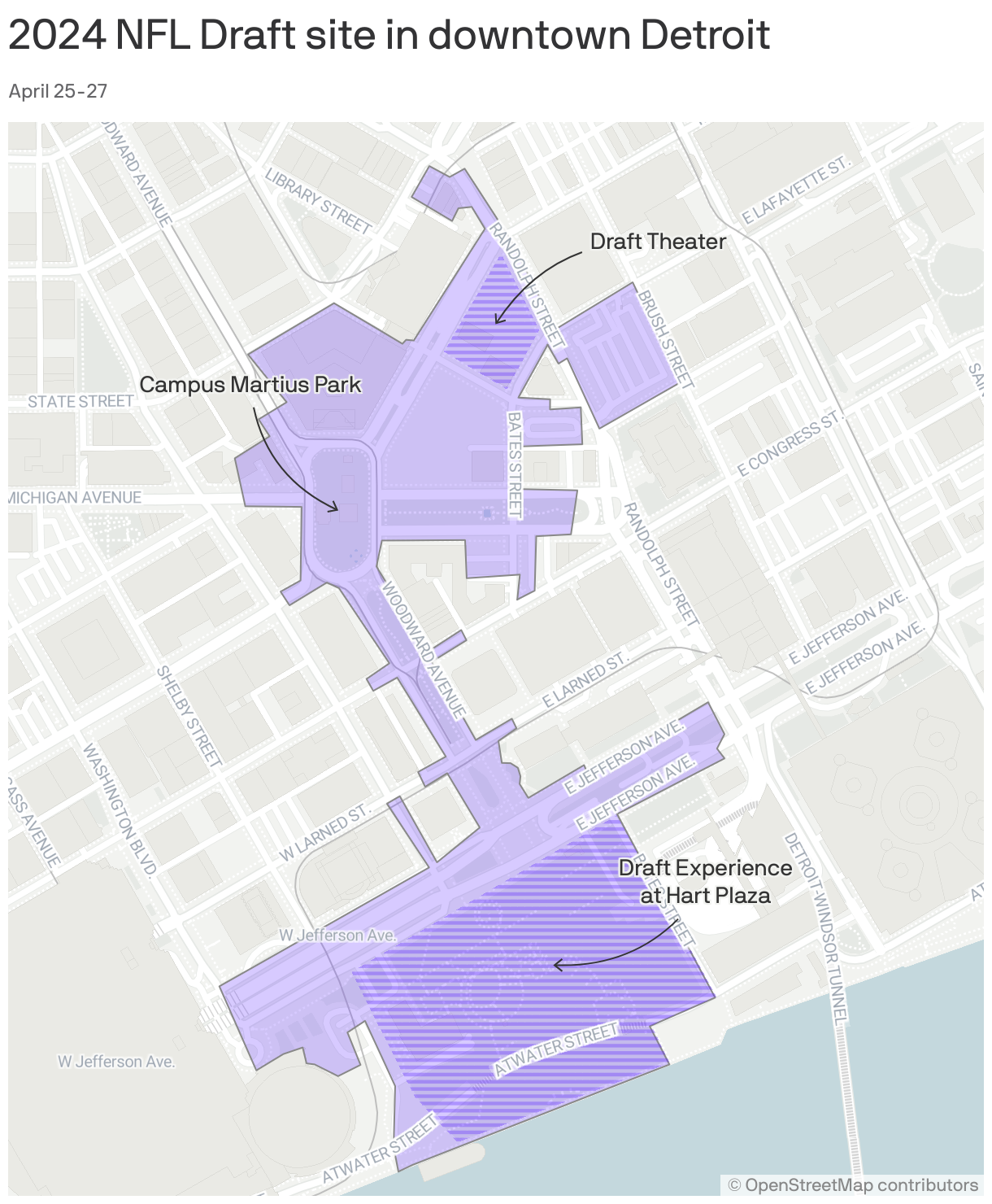 The NFL Draft's downtown Detroit footprint - Axios Detroit