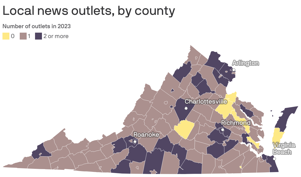 Map: Newspapers shutting down could make Virginia a news desert - Axios ...