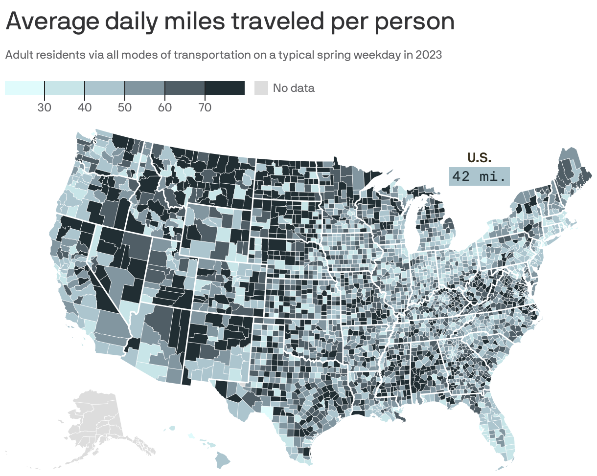 How far Americans travel on their daily commutes: mapped