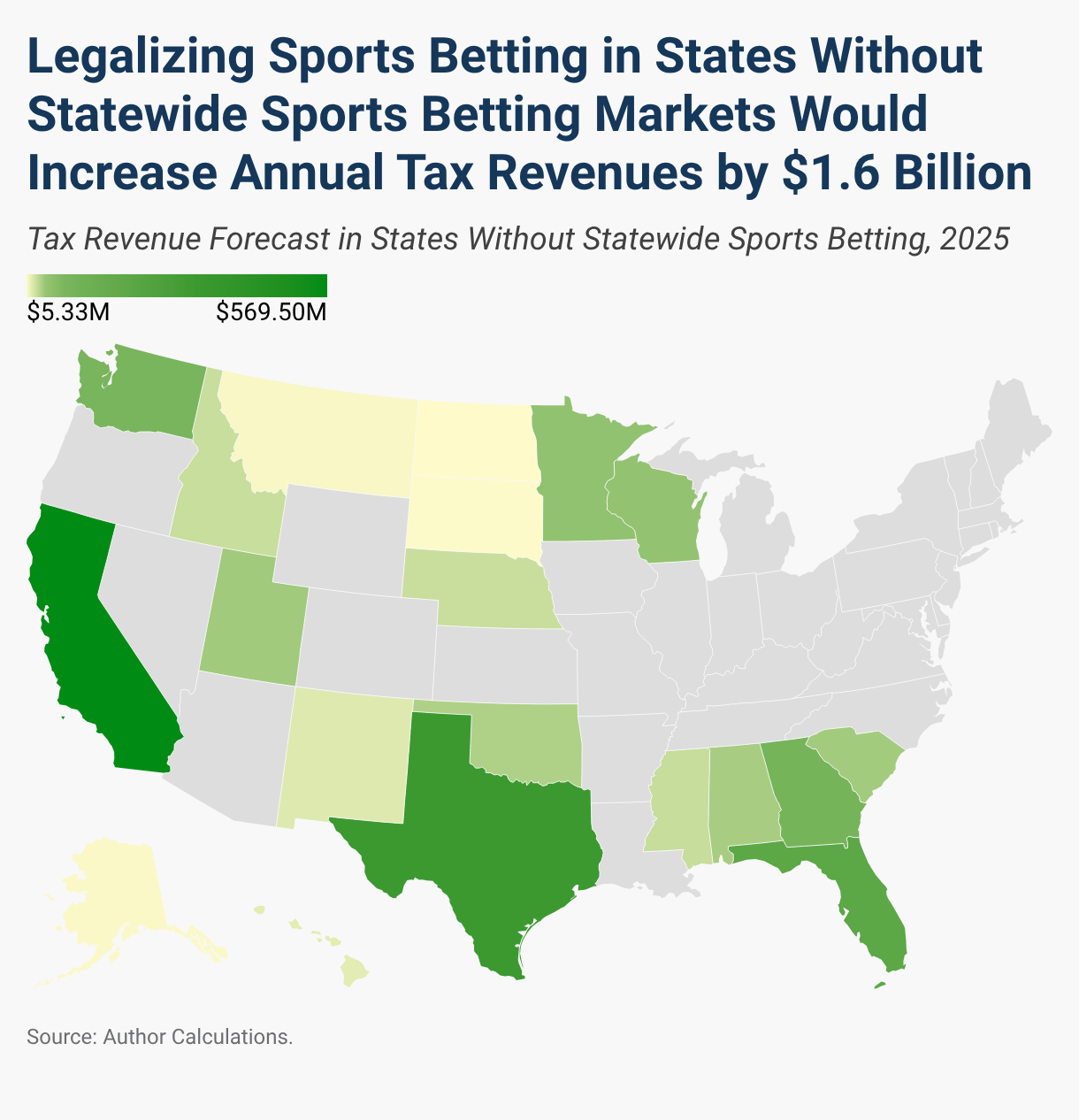 Map: Sports Betting Tax Revenue Forecast by State