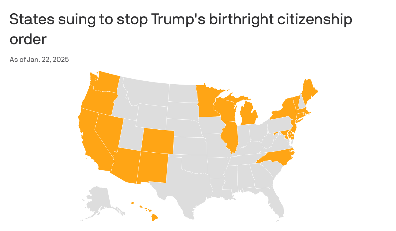 Mapped: States suing for birthright citizenship - Axios Des Moines