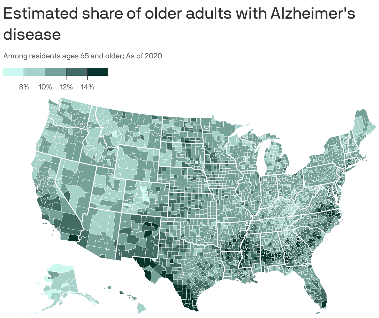 Alzheimer's prevalence, mapped