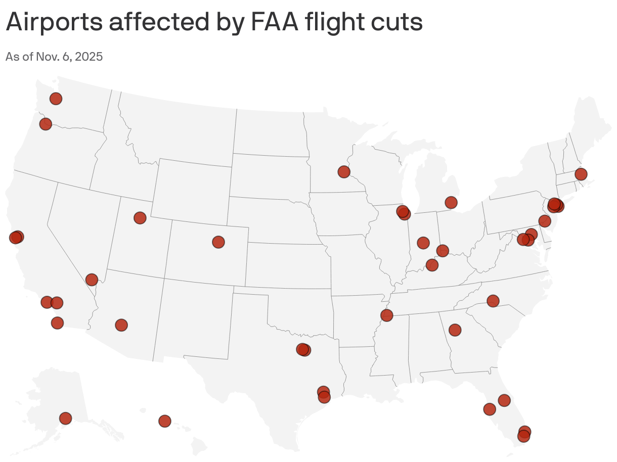 Airports affected by shutdown: Flight cuts hit 40 locations, FAA list shows