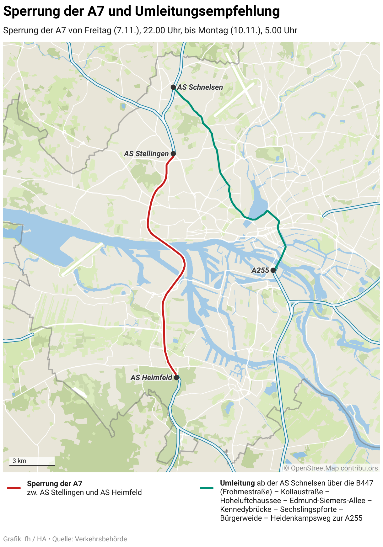 A7 in Hamburg: 55-Stunden-Vollsperrung des Elbtunnels ab heute – die Umleitungen