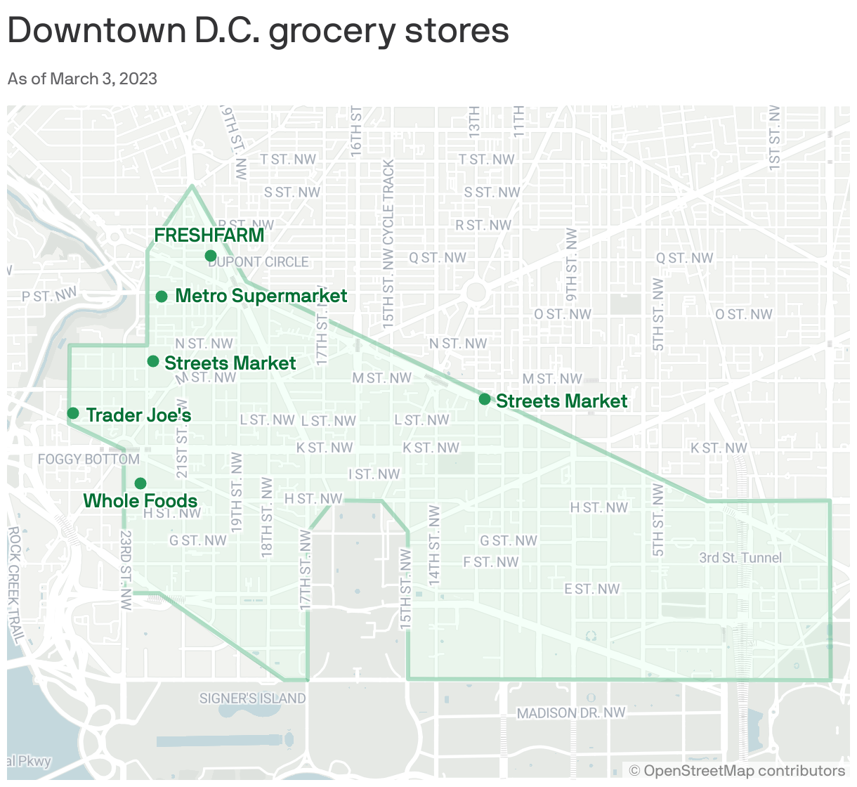 Map: Downtown D.C. grocery stores, schools, gyms - Axios Washington D.C.