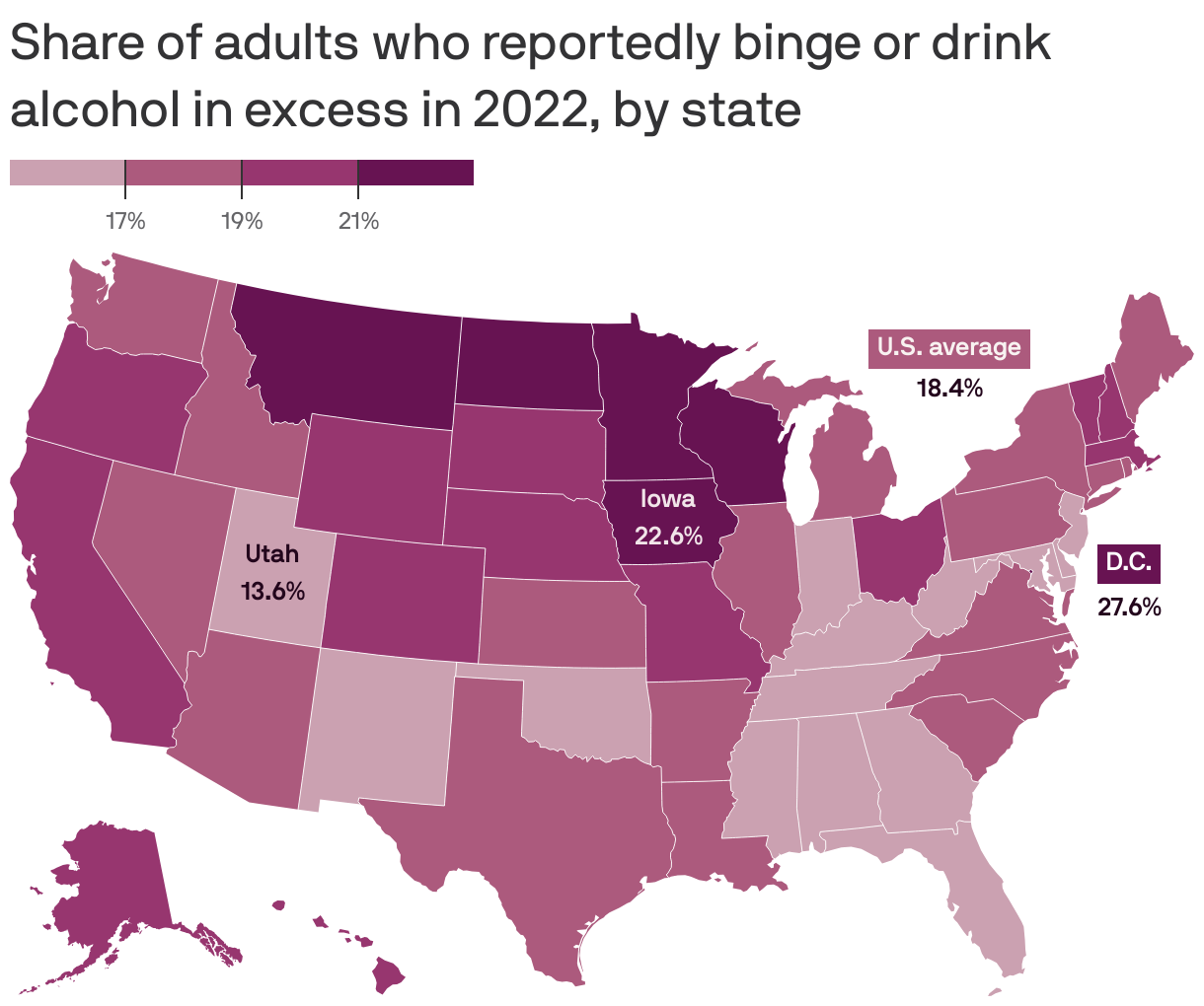 Binge drinking rates are higher in Iowa than other states - Axios Des ...