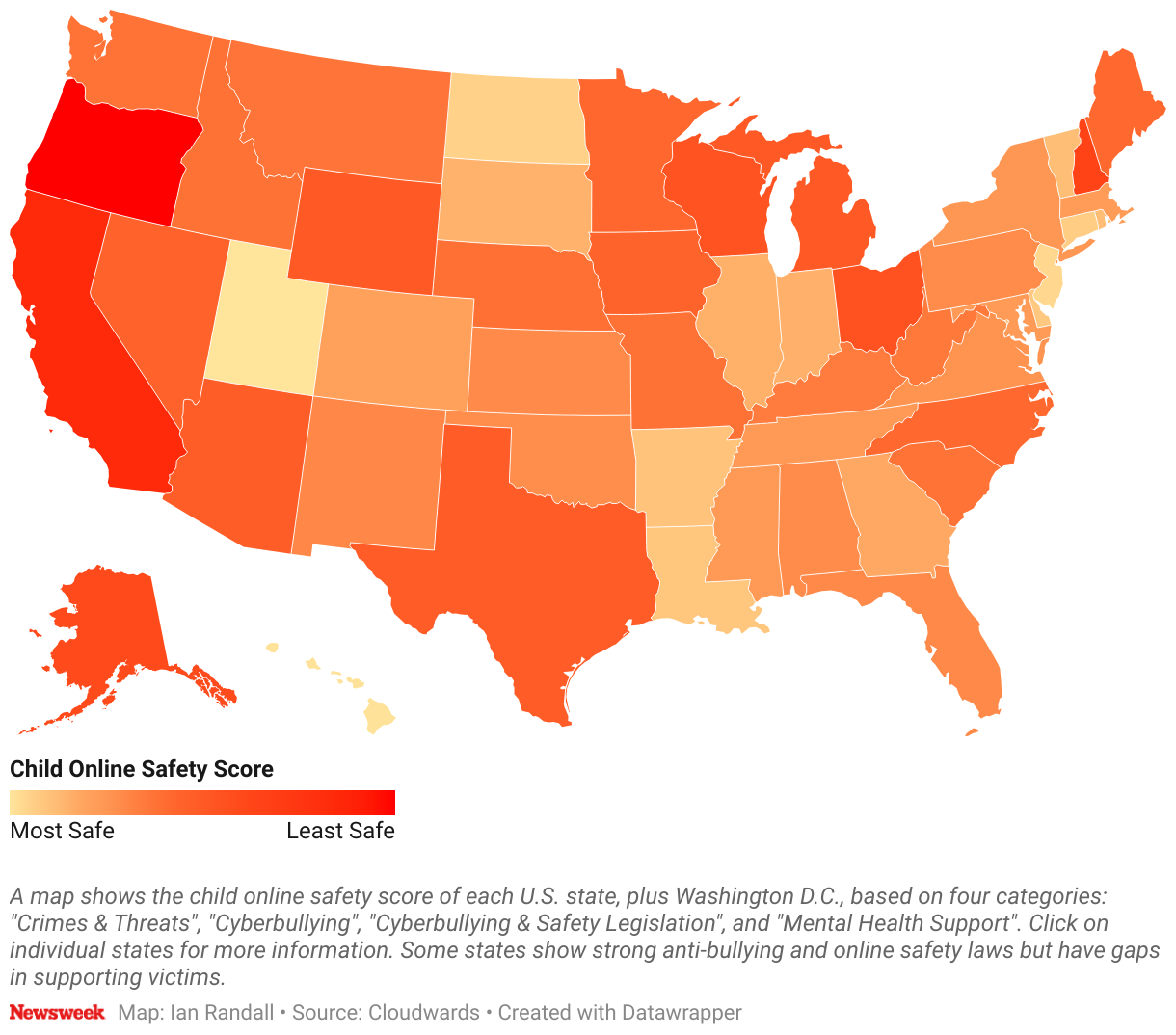 Map Reveals Most Dangerous US States for Kids Online - Newsweek