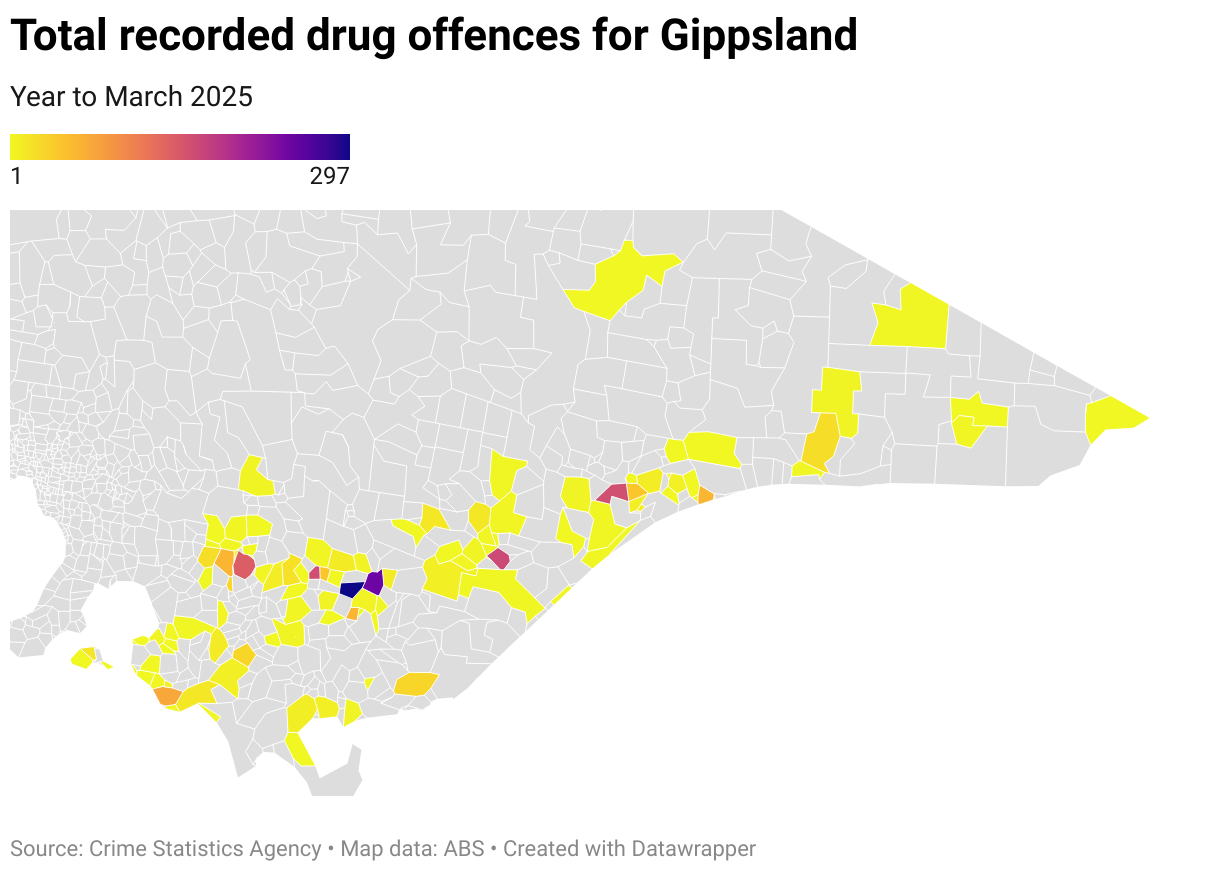 Victorian Crime Statistics data: rise in Gippsland drug offences ...