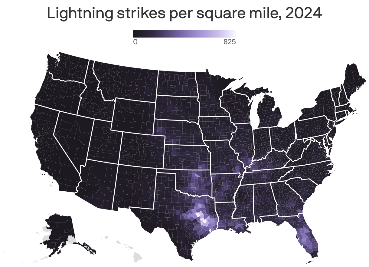 Texas, Florida, Oklahoma see the most lightning strikes in America