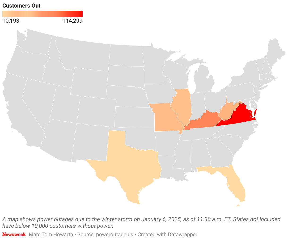 Map Shows Hundreds of Thousands Without Power as Winter Storm Hits - Newsweek