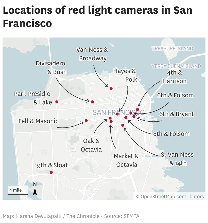 SF drivers get the most red light tickets at these intersections
